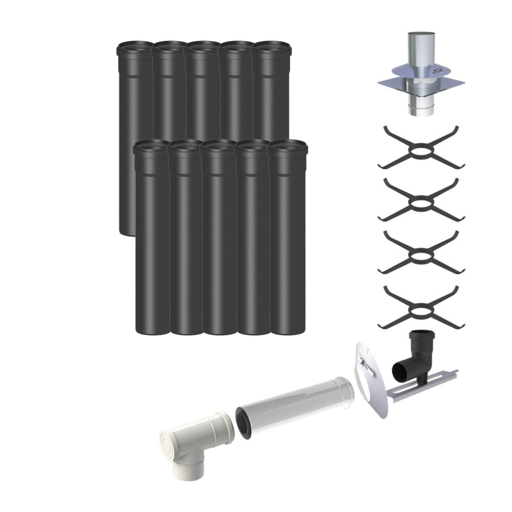 Abgassystempaket, DN 60/100-DN 80, 10 m, starr, mit Edelstahl Schacht