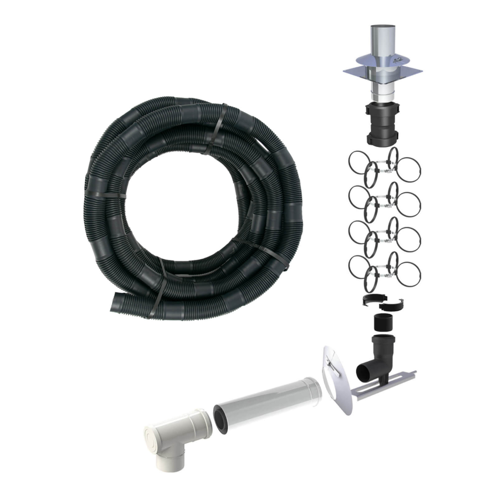 Abgassystempaket, DN 60/100-DN 80, 20 m, flex, mit Edelstahl Schachta