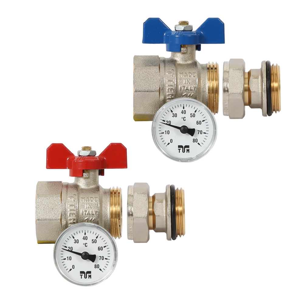 TIEMME Kugelhahn-Bausatz für Heizkreisverteiler mit Thermometer 1"